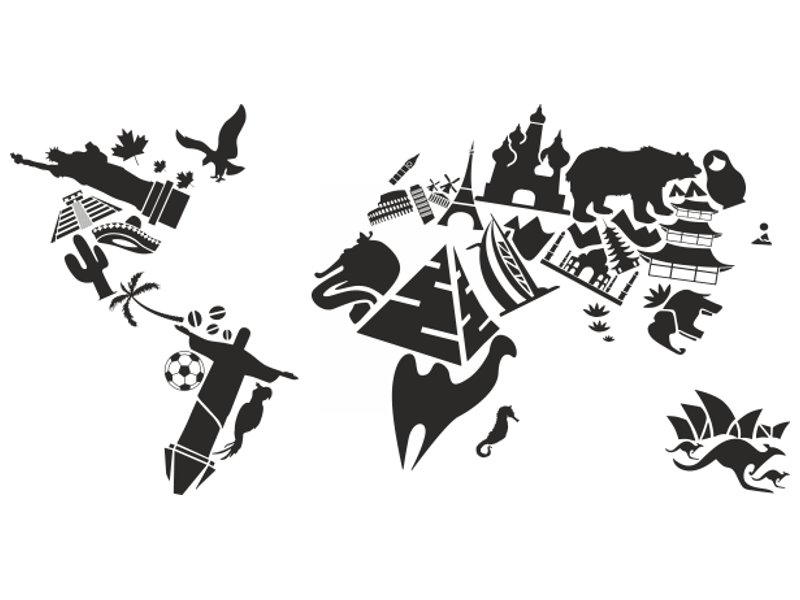 Mapa světa, kontinenty, nástěnná samolepka na stěnu 140 cm za 434.00CZK ...