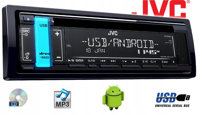 JVC KD-R491 ANDROID USB MP3 CD RADIO SAMOCHODOWE - Sklep, Opinie, Cena w Allegro