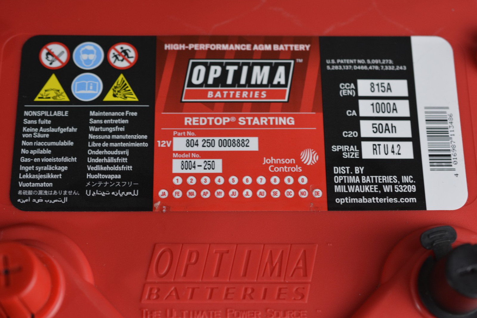 OPTIMA RED TOP RTU 4.2 - 50AH 1000A AGM купить на Avtoex из Польши в ...