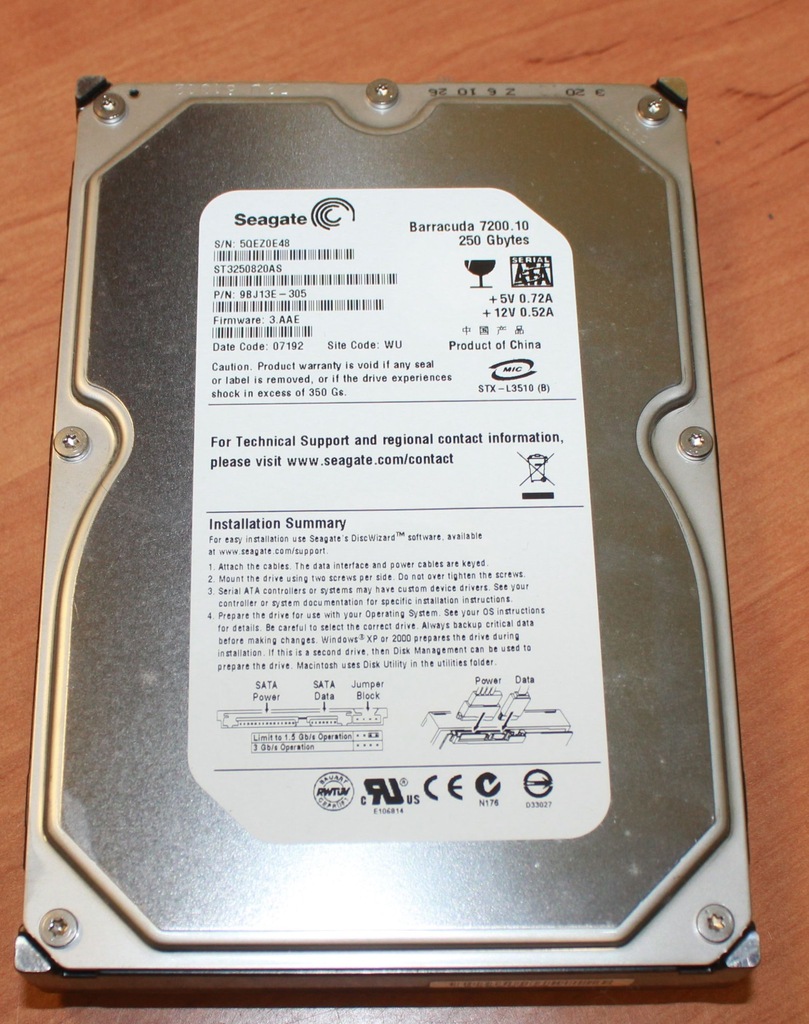 Seagate 250GB ST3250820AS 3.5'' SATA II 8MB WAWA - 7140513113 ...