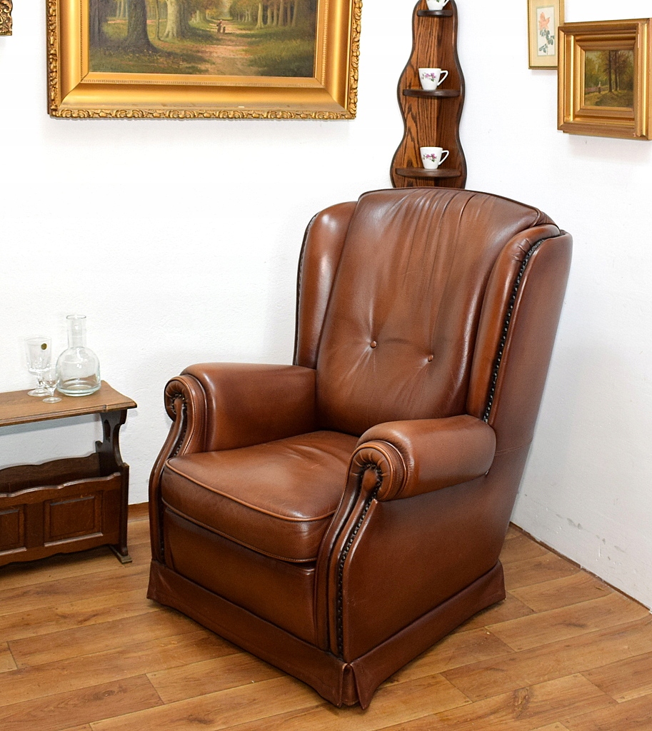 Fotel skórzany uszak - piękny i wygodny skóra brąz - 7739618373 ...