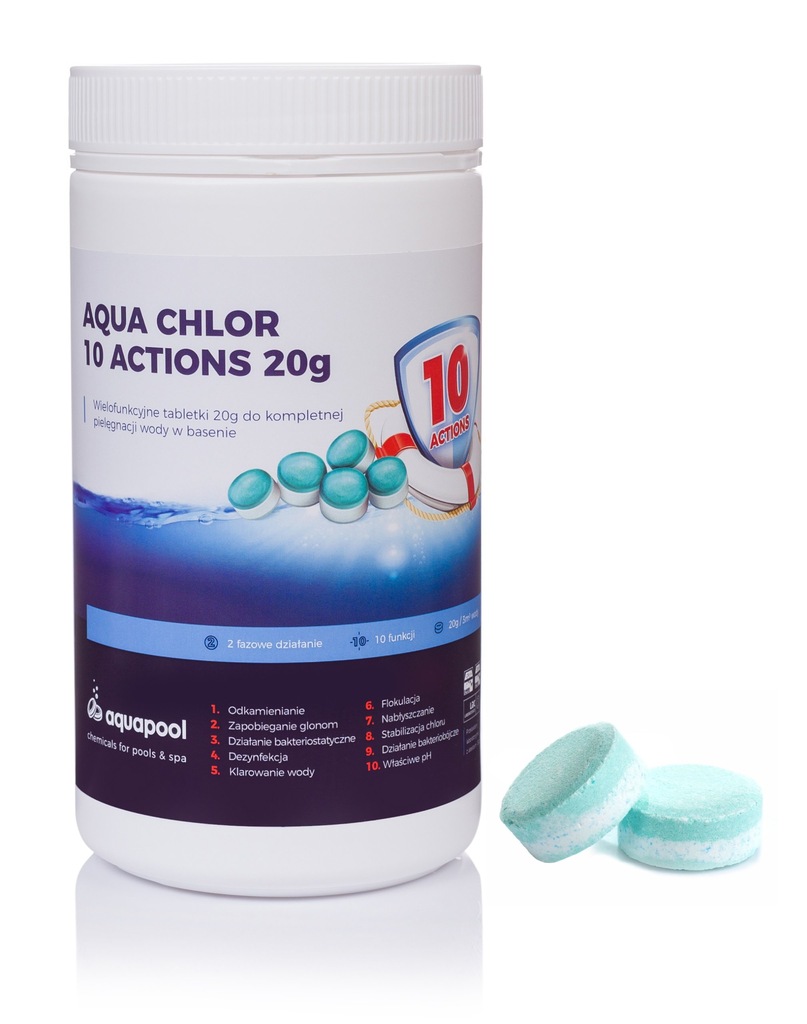 CHLOR MULTI 10 ACTIONS 20g 1kg chemia basen NOWOŚĆ - 7150175643 ...