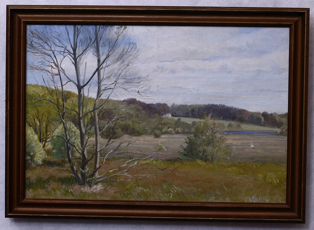 Soren Lund (1852-1933) - pejzaż z bocianem - 7621992241 - oficjalne archiwum Allegro