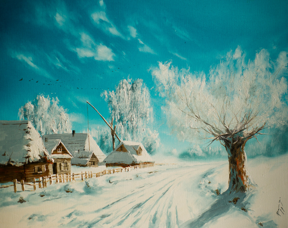 Polska wieś DUŻY OBRAZ OLEJNY na PŁÓTNIE pejzaż - 7111005206 ...